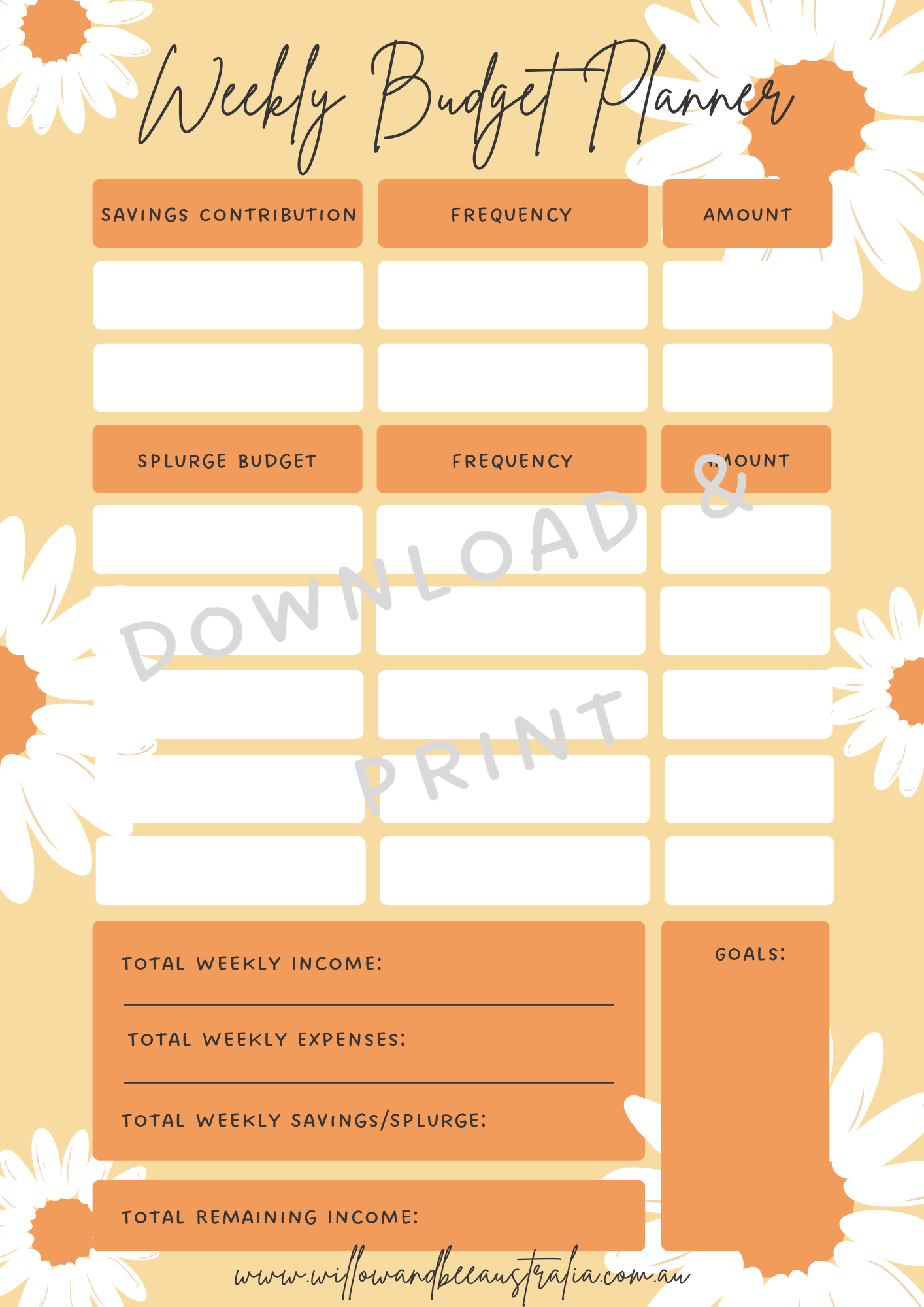Weekly Budget Planner PDF Printable Template – Willow&Bee